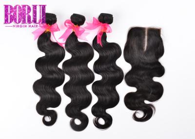 China Virgin Body Wave Extensions , 3 Bundles Malaysian Hair With Closure Unprocessed for sale
