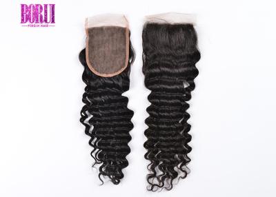 China Deep Wave Human Hair Lace Closure 4*4 Light Brown No Tangling No Shedding for sale
