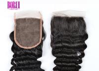 China Deep Wave Human Hair Lace Closure 4*4 Light Brown No Tangling No Shedding for sale