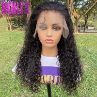 China Pre Plucked Natural Water Wave Human Hair Lace Frontal Wigs with Baby Hair for sale