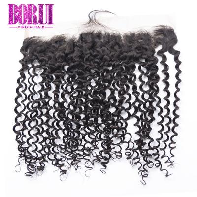 China Indian Kinky Curly Human Hair Lace Frontal 13*4 Closure With Baby Hair Free Part for sale