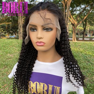China Unprocessed Cuticle Aligned 12a Kinky Curly Human Hair Swiss Lace Frontal Wigs for sale