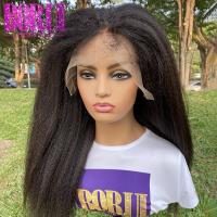 China Pre plucked Hair Line Kinky Straight 100% Human Hair Lace Frontal Wigs for sale