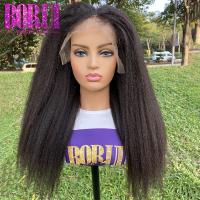China Pre plucked Hair Line Kinky Straight 100% Human Hair Lace Frontal Wigs for sale