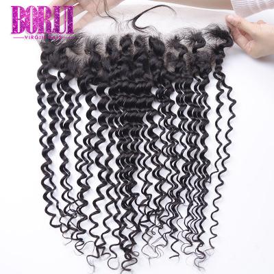 China 13x4 Human Hair Lace Frontal Closure HD Transparent Swiss Curly Deep Curly Pre Plucked for sale