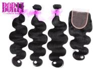 China Malaysian Virgin Human Hair Extension Bundles Body Wave With Closure Natural Black for sale