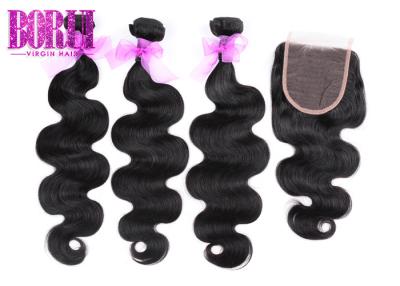 China Malaysian Virgin Human Hair Extension Bundles Body Wave With Closure Natural Black for sale