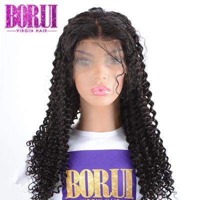 China Natural Black Brazilian Human Wigs Deep Curly Lace Front Wig With Baby Hair for sale