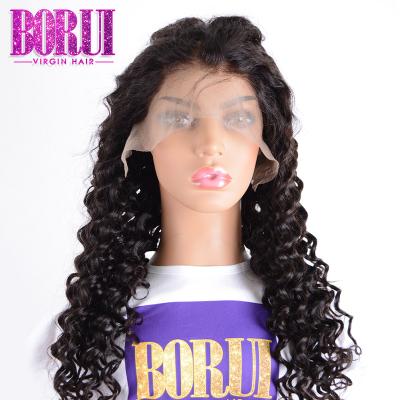 China Unprocessed Human Hair Lace Front Wigs Deep Wave Natural Straight Medium Cap Size for sale