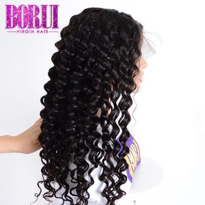China Deep Wave Human Hair Lace Front Wigs Cuticle Aligned Natural Black Swiss Lace for sale