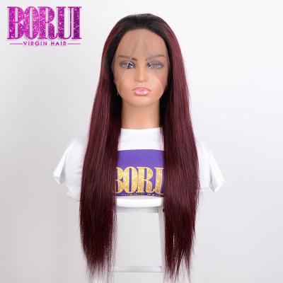 China Long Straight 99j Color Virgin Hair Lace Frontal Wig for sale
