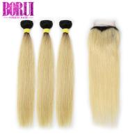 China 1b613 Blonde Human Hair Extensions With Closure Silky Straight Wave Soft Smooth for sale