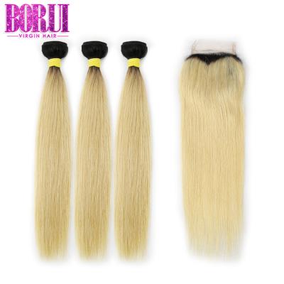 China 1b613 Blonde Human Hair Extensions With Closure Silky Straight Wave Soft Smooth for sale