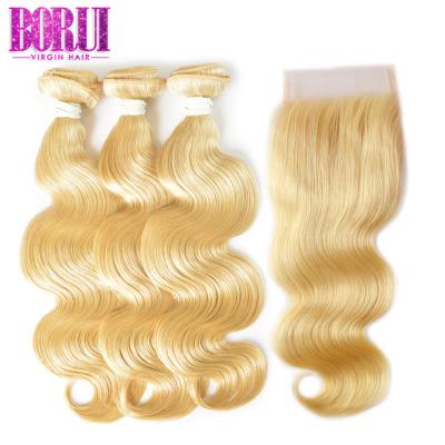 China Brazilian 613 Blonde Human Hair Extensions With 4*4 Lace Closure Body Wave for sale
