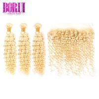 China Soft Blonde Human Hair Extensions 13*4 Lace Frontal 613 Blonde Deep Curly 10A for sale