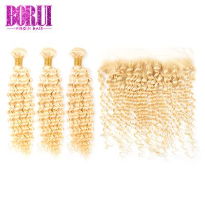 China Soft Blonde Human Hair Extensions 13*4 Lace Frontal 613 Blonde Deep Curly 10A for sale