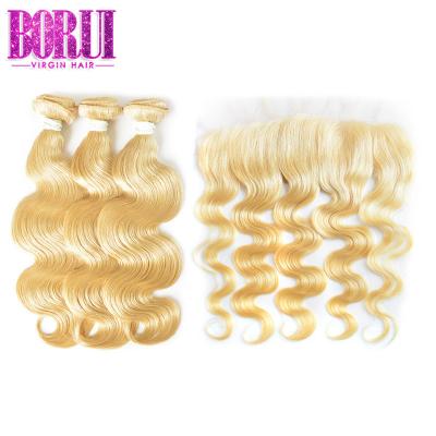 China clean 613 Blonde Human Hair Extensions Peruvian Soft Smooth Dyed Bleach Body Wave for sale