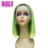 China Brazilian Human Hair , Short Straight Ombre Hair 1b Grass Green Bob Wig for sale