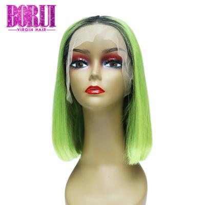 China Brazilian Human Hair , Short Straight Ombre Hair 1b Grass Green Bob Wig for sale