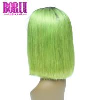 China Brazilian Human Hair , Short Straight Ombre Hair 1b Grass Green Bob Wig for sale