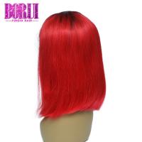 China Colored 1b Red Bob Wig With Transparent , Straight Red Bob Wig Human Hair Brazilian for sale