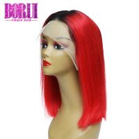 China Colored 1b Red Bob Wig With Transparent , Straight Red Bob Wig Human Hair Brazilian for sale