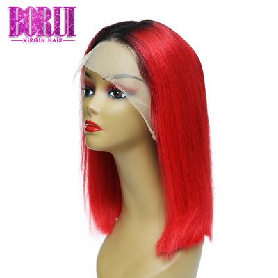 China Colored 1b Red Bob Wig With Transparent , Straight Red Bob Wig Human Hair Brazilian for sale