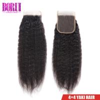 China 4*4 Closure Brazilian Virgin Human Hair Yaki Kinky Straight Human Hair Weft for sale
