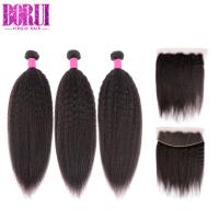 China Virgin Malaysian Human Hair Weft With 13*4 Swiss Lace Frontal Kinky Straight Hair Bundle for sale