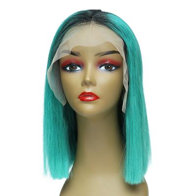 China Brazilian Colored Bob Wigs 1B Lake Bule # 13x4 Lace Closure Soft And Smooth for sale
