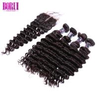 China Pre Plucked Human Hair Weave Deep Wave 4x4 Lace Closure With Baby Hair for sale