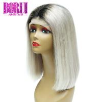 China Straight 1b Gray Hair Extensions Human Hair Brazilian Short Ombre Bob Wig 13*4 for sale