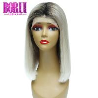China Straight 1b Gray Hair Extensions Human Hair Brazilian Short Ombre Bob Wig 13*4 for sale