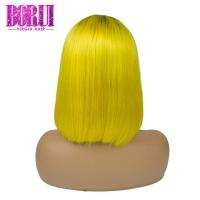 China Short Colored Bob Wigs Brazilian Human Hair 1b Yellow With Transparent for sale