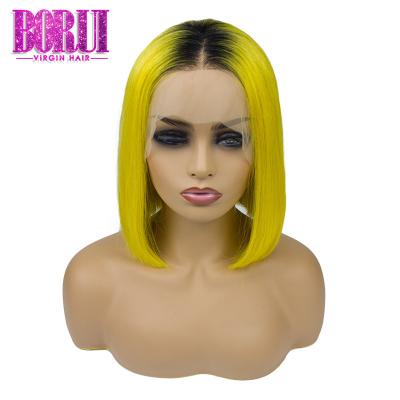 China Short Colored Bob Wigs Brazilian Human Hair 1b Yellow With Transparent for sale