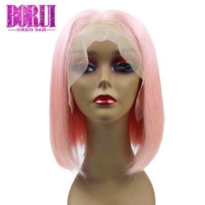 China Brazilian Human Hair Short Colored Bob Wigs 180% Density Pink Lace Front for sale