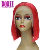 China 180% Density Red Lace Front Wig , Brazilian Human Hair Short Bob 10 A Grade for sale
