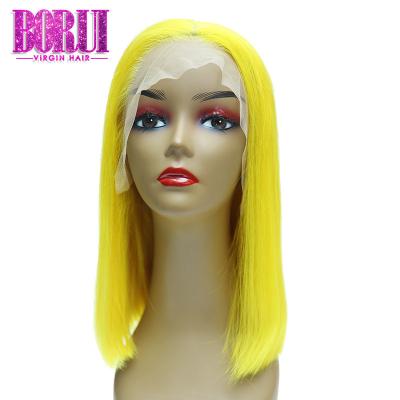China Short Bob Wigs Swiss Lace with Baby Hair Yellow for sale
