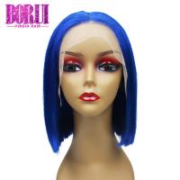 China 100% Brazilian Colored Bob Wigs Blue In Transparent Lace Straight Texture for sale