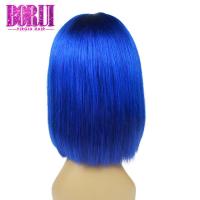 China 100% Brazilian Colored Bob Wigs Blue In Transparent Lace Straight Texture for sale