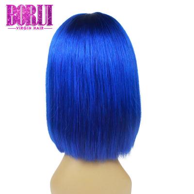 China 100% Brazilian Colored Bob Wigs Blue In Transparent Lace Straight Texture for sale