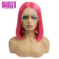 China Brazilian Colored Bob Wig , Rose Red Wig13*4 Virgin Hair Full Cuticle Aligned for sale