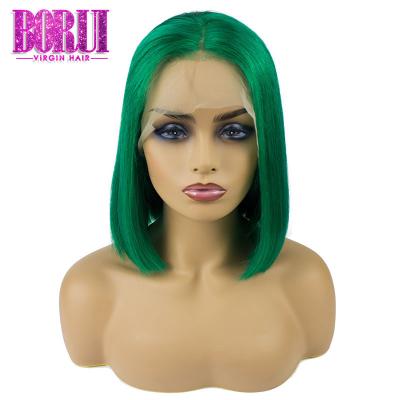 China Straight Short Green Bob Wig Brazilian Lace Frontal Bob Wig Length 8-14'' for sale