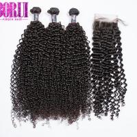China Brazilian Afro Kinky Curly Human Hair Weave Bundles With Closure 4Bundles Deals for sale