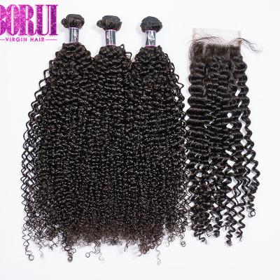 China Brazilian Afro Kinky Curly Human Hair Weave Bundles With Closure 4Bundles Deals for sale