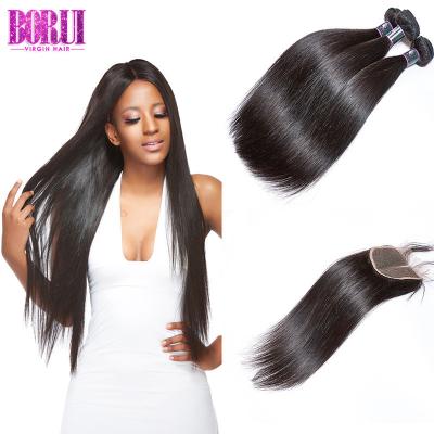 China Straight Wave Brazilian Virgin Human Hair Bleached Knot 100% Human Hair Bundles Lace Closure for sale