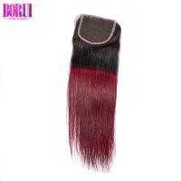 China Virgin Natural Burgundy Hair 3 Bundles With 4*4 Lace Closure , Straight Hair Bundles With Closure for sale