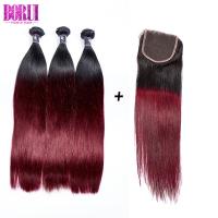China Virgin Natural Burgundy Hair 3 Bundles With 4*4 Lace Closure , Straight Hair Bundles With Closure for sale