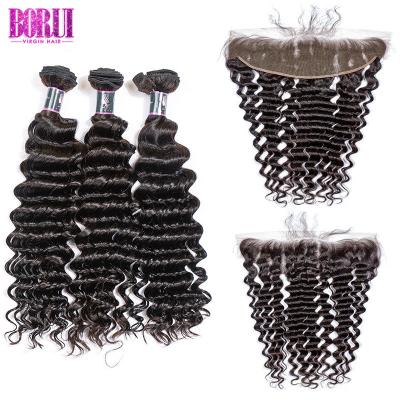 China 13*6 Virgin Baby Hair Deep Wave Human Hair Lace Frontal 3 Bundles With Closure for sale