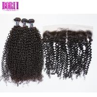 China Ear To Ear Raw Virgin Kinky Curly Hair 3 Bundles With Closure Shiny Soft for sale